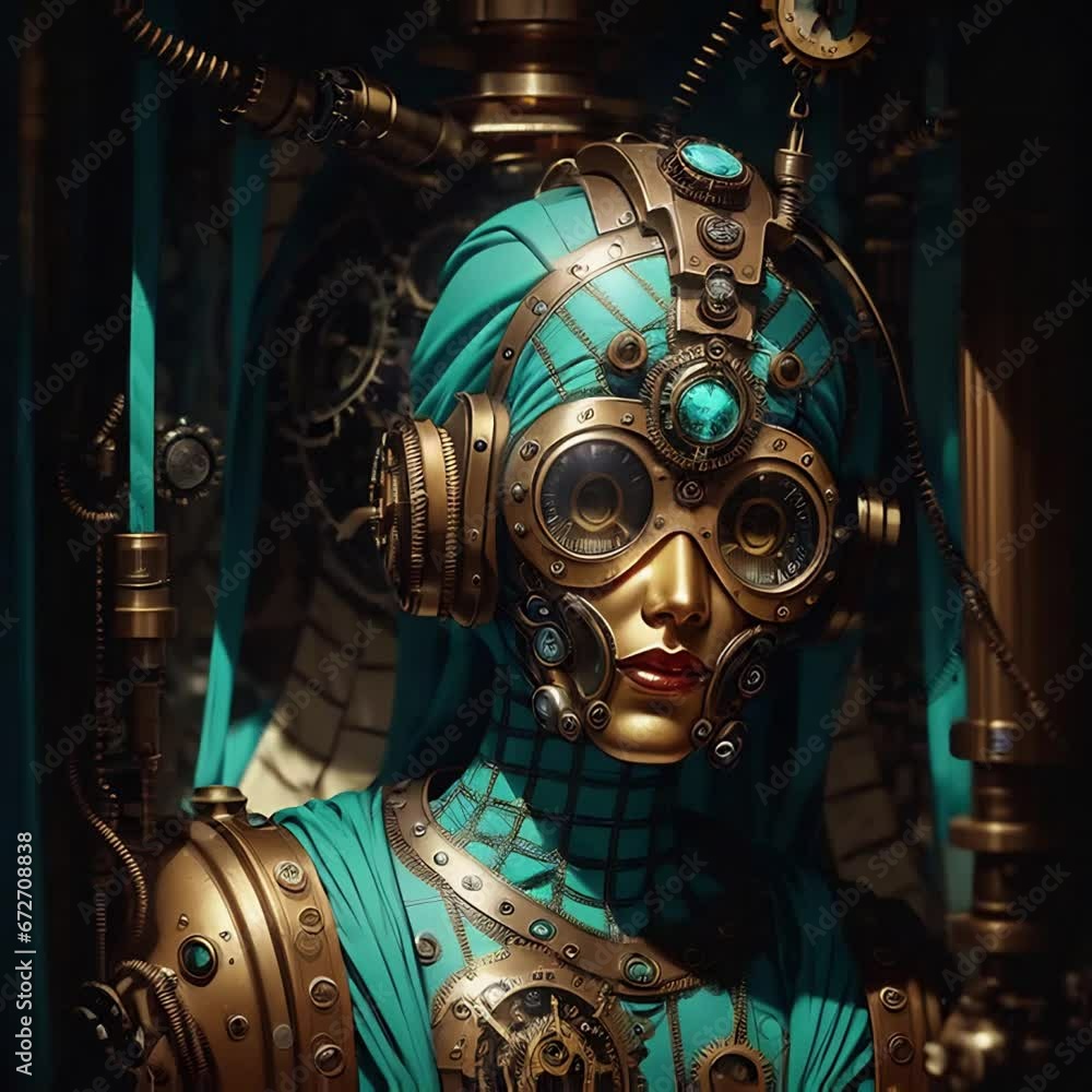 Ancient Female Steampunk Cyborg. Morphing face of imaginary steampunk ...