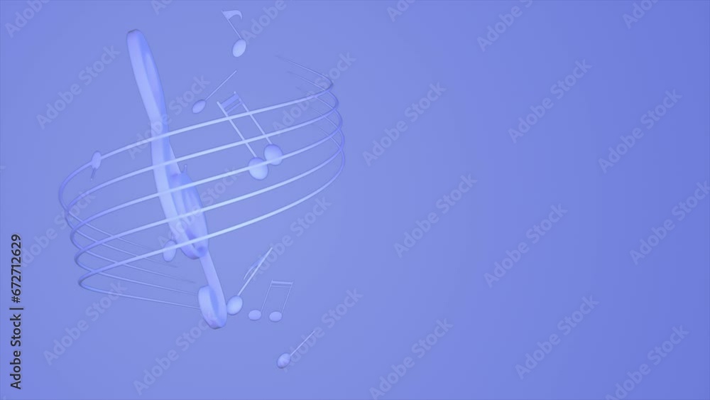 Blue background with rotating treble clef and musical notes on a ...