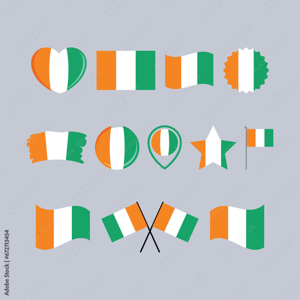 Vecteur Stock Ivory Coast flag icon set vector isolated on a gray ...
