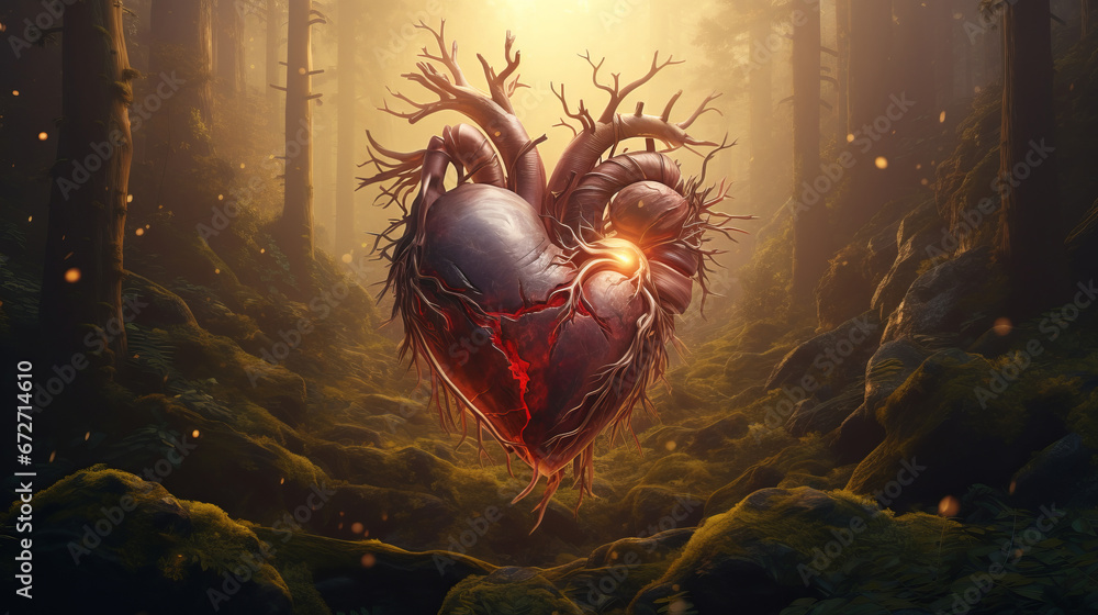 Heart of mother nature with root like vessels amidst woodland, creating ...