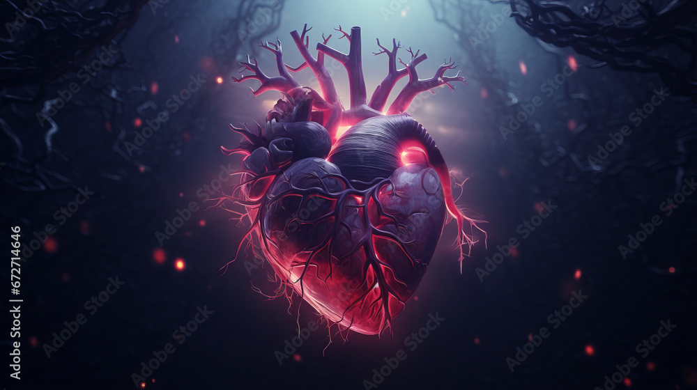 Withering heart of Mother Nature emits muted red glow amidst roots ...