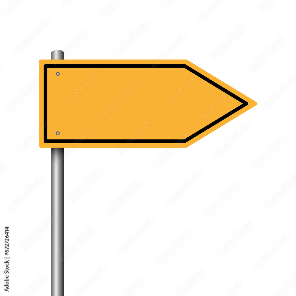 Blank yellow highway right arrow signboard, road sign isolated on ...