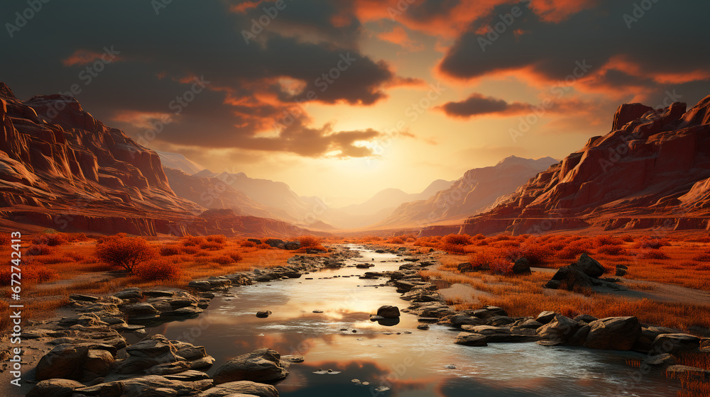 breathtaking landscape road in a desert valley background 16:9 ...