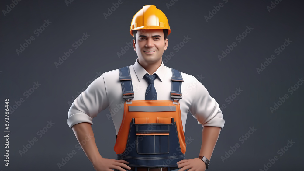 3D render of animated male builder, construction and renovation concept ...