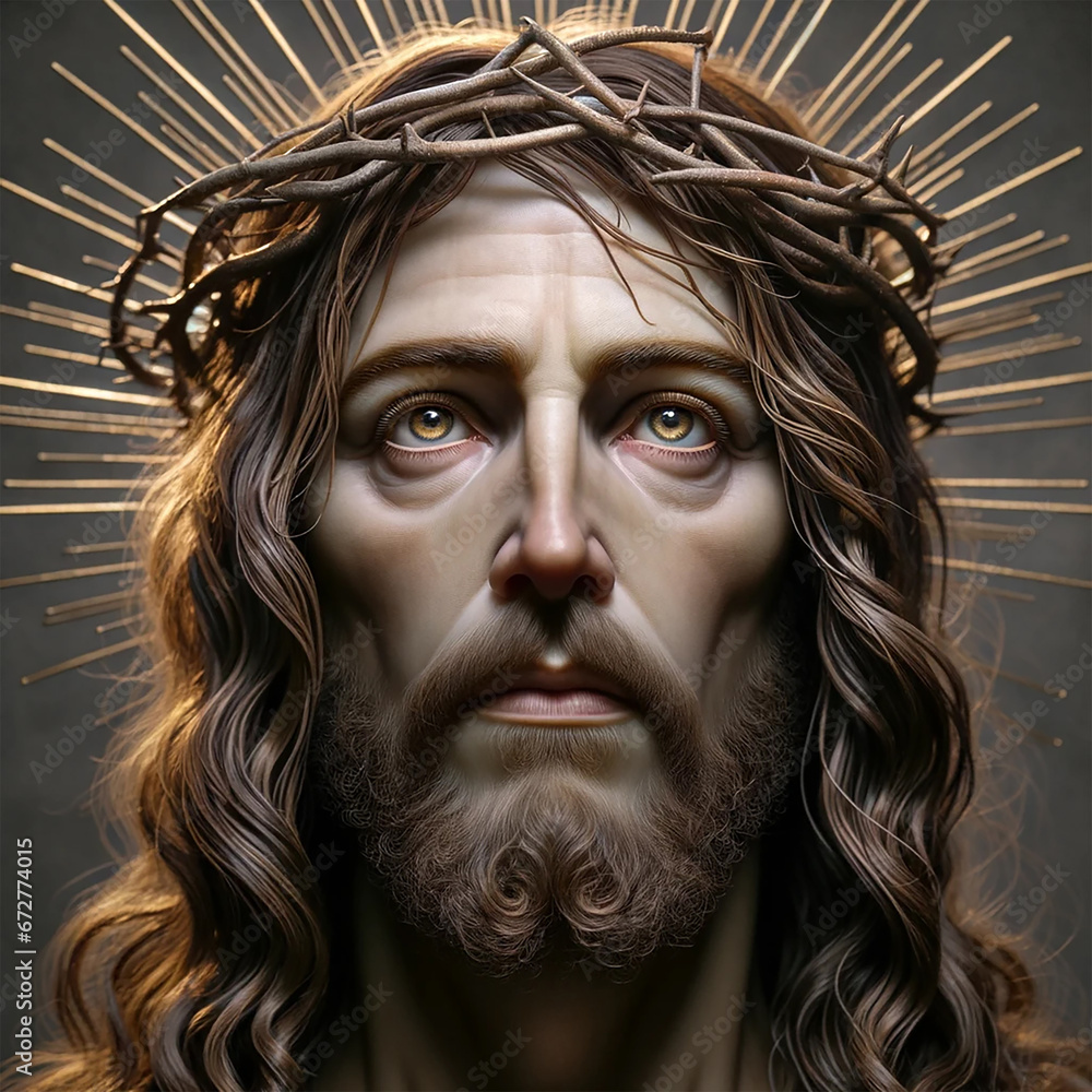 The tortured Jesus Christ. The Son of God in a crown of thorns ...