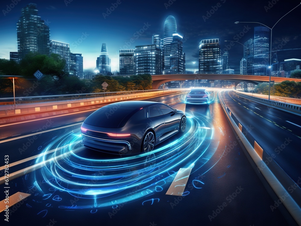 Futuristic road genius intelligent self driving smart cars Artificial ...
