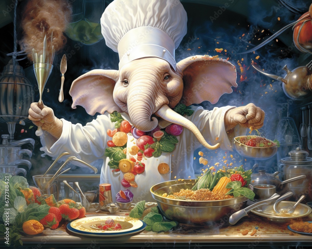 Elephant Chef creating culinary masterpieces in the kitchen Stock ...