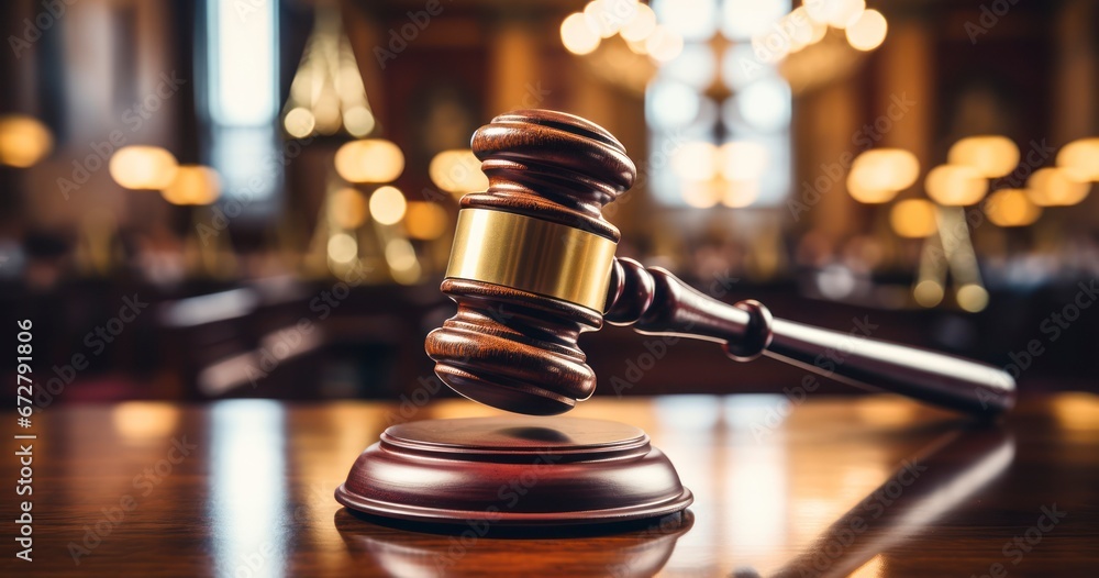 Justice's Instrument - A gavel on a tabletop with blur background of ...