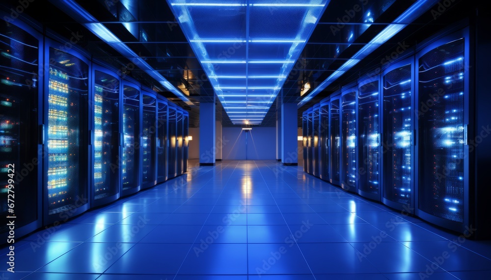 Visually stunning modern data center with state of the art server racks ...