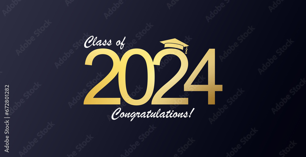 Futuristic graduation class of 2024 banner concept with glowing low ...