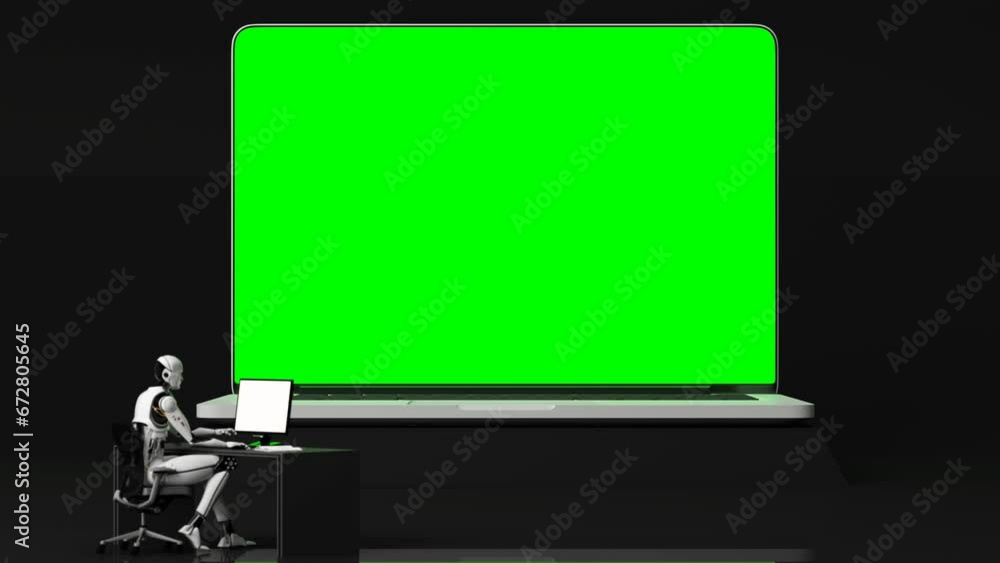 humanoid robot With work desk Office concepts in the future world and ...