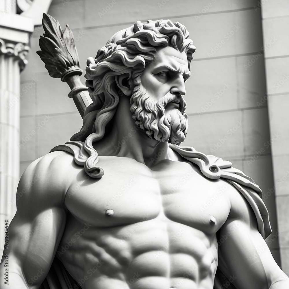 3D illustration of a Renaissance marble statue of Zeus, king of the ...