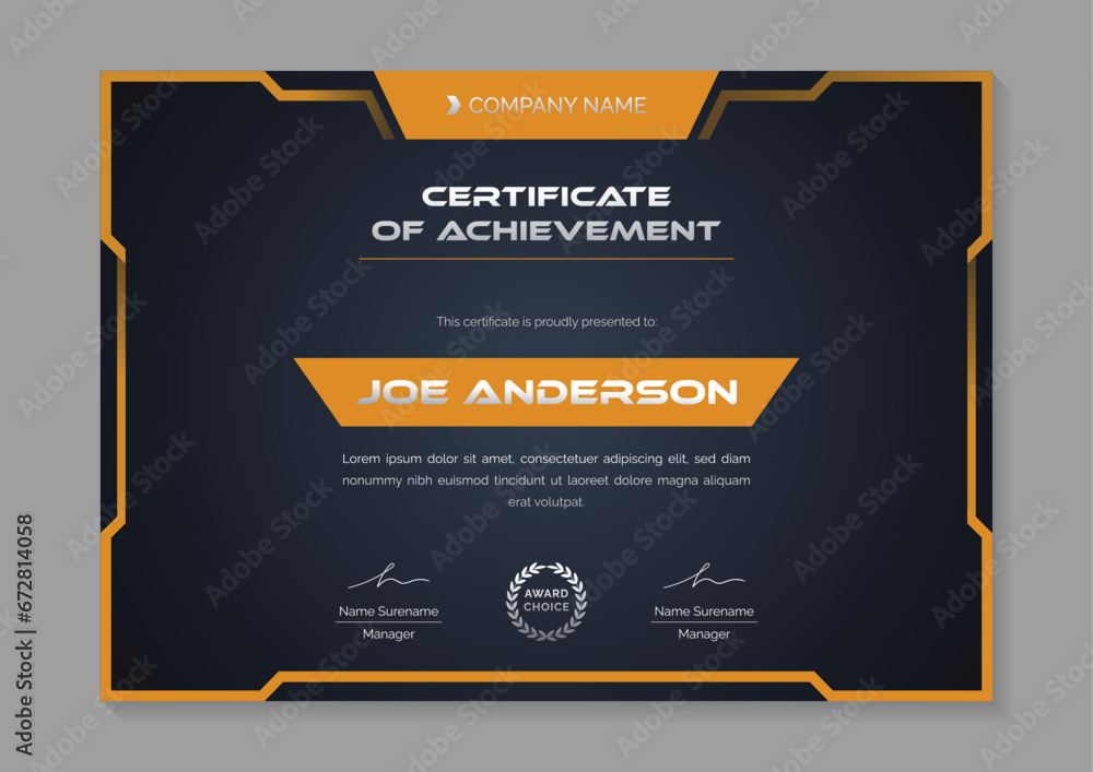 a4 red and yellow gaming certificate of achievement design template for ...
