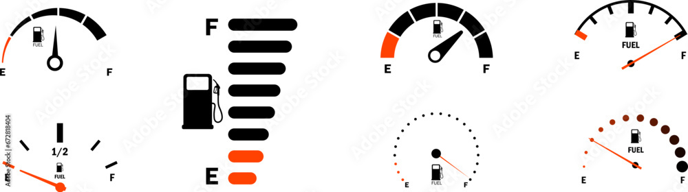 Fuel gauge scale and fuel meter. Fuel indicator. Gas tank gauge ...