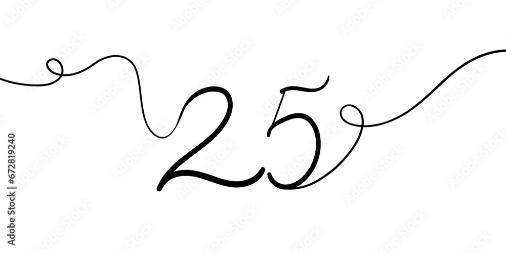 Number 25 line art drawing on white background. 25th birthday ...