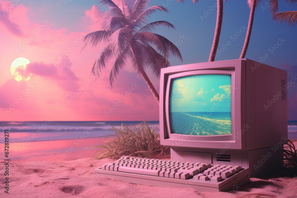 Collage of vaporwave elements from the '90s, featuring retro computer ...