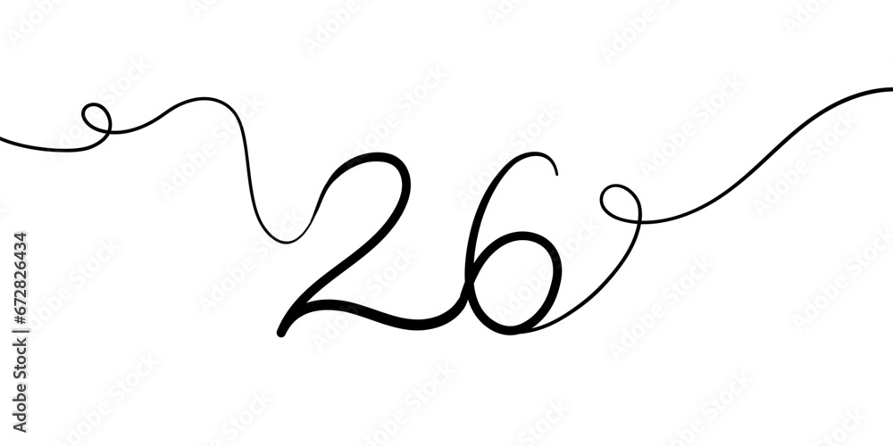 Number 26 line art drawing on white background. 26th birthday ...