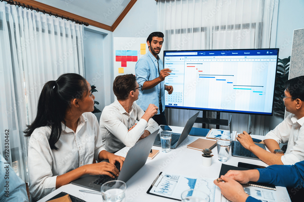 Project manager communicate and collaborate with team using project ...