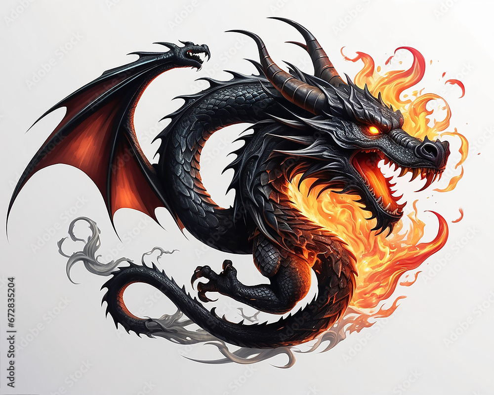 dragon as it breathes fire logo as a symbol of power, fearlessness, and ...