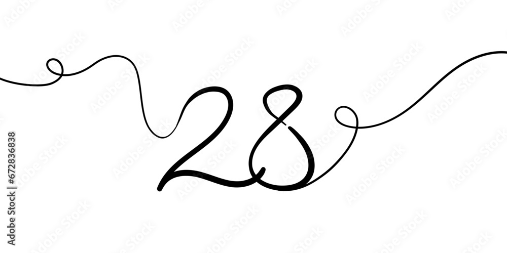 Number 28 line art drawing on white background. 28th birthday ...
