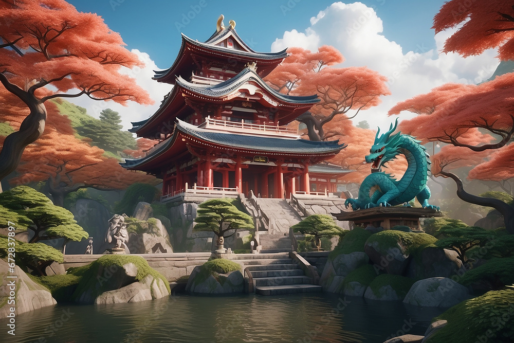 The ancient temples of Japan, surrounded by lush green forests, are ...