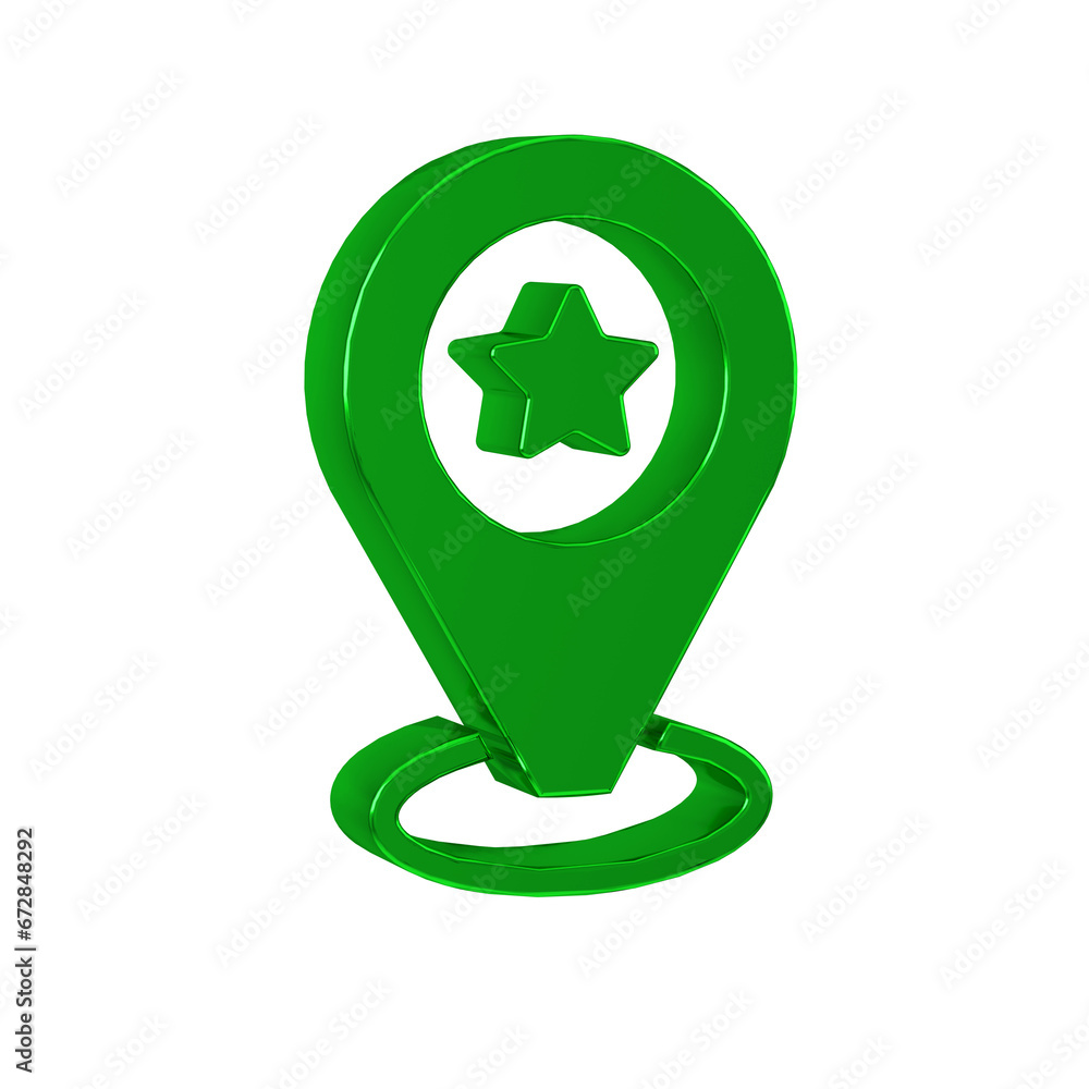 Green Map pointer with star icon isolated on transparent background ...