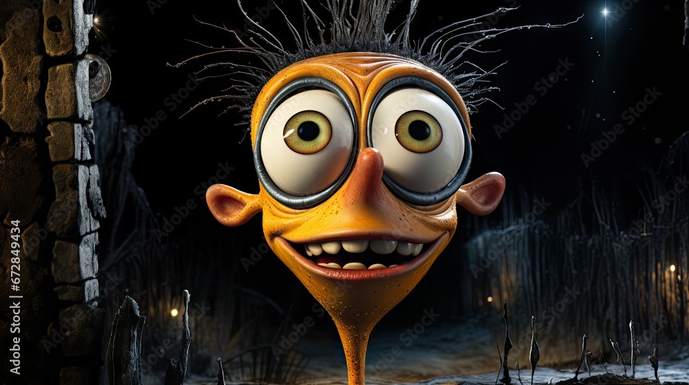 a close up of a cartoon character with a creepy look on it's face and a ...