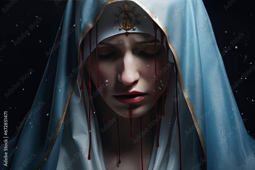 Holy virgin Mary with tears on her face Stock Photo | Adobe Stock