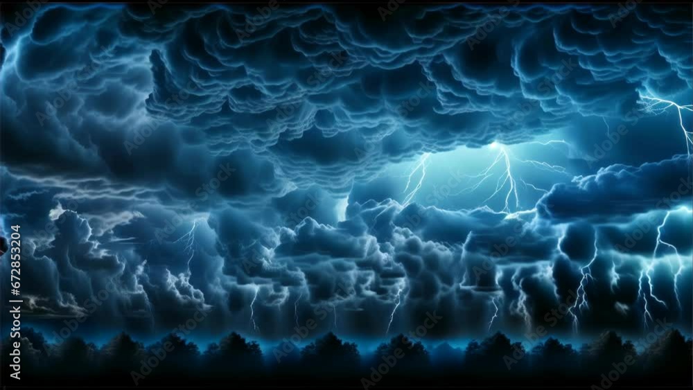 A dramatic thunderstorm scene with cumulonimbus clouds, jagged ...
