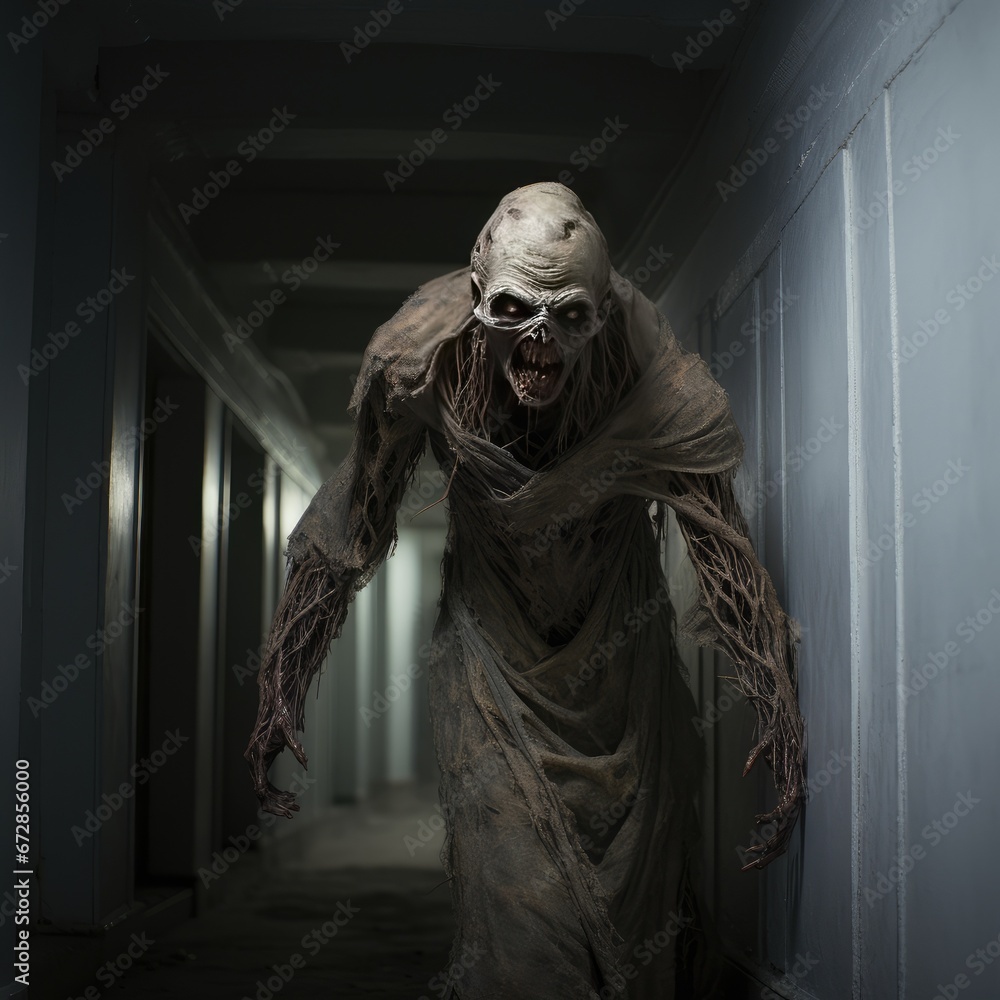 Fototapeta Une image sombre et effrayante d'un zombie mort-vivant qui ...