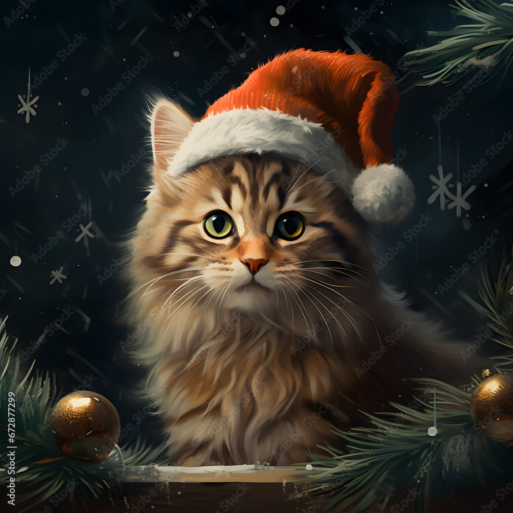 Santa Claus Cat Cute Kitten with Santa Claus Costume Christmas Season ...