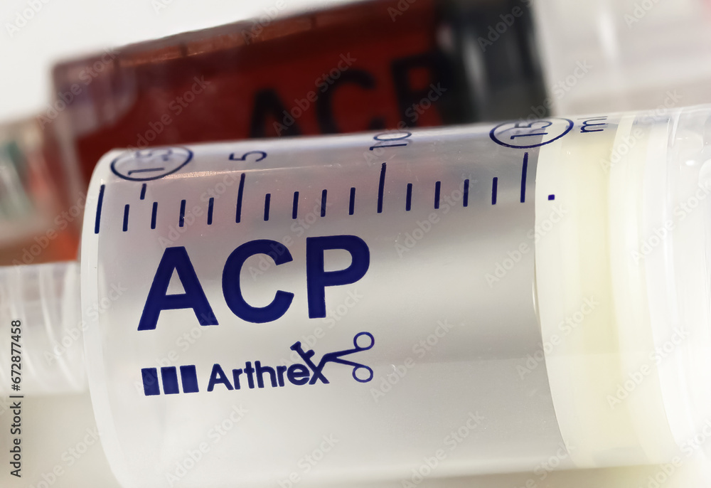 Viersen, Germany - October 9. 2023: Closeup of Arthrex ACP double ...