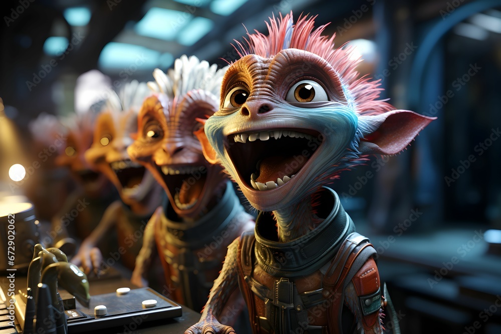 AI generated illustration of fuzzy weird creatures laughing together ...