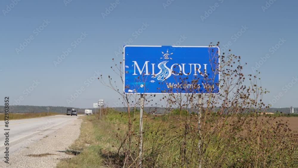 Missouri Welcomes You - a roadside sign at a state border with Nebraska ...