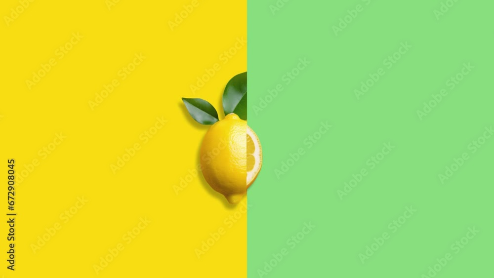 Stop motion Cut and whole Lemon appear and disappear on yellow ...