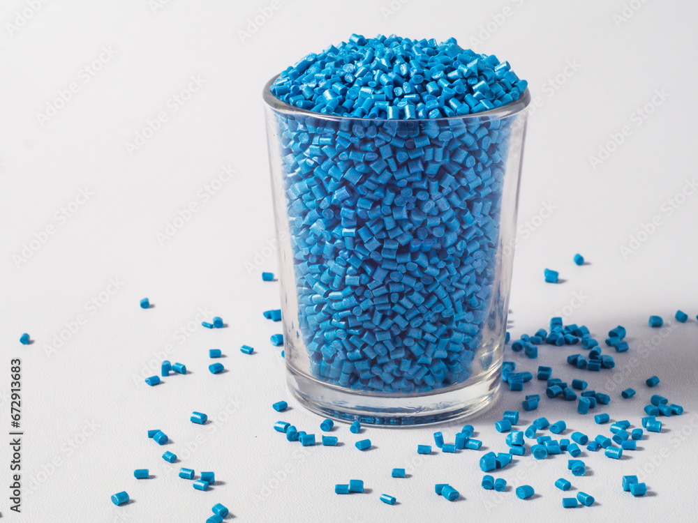cold cut type blue pearlish masterbatch granules with glass cup in ...