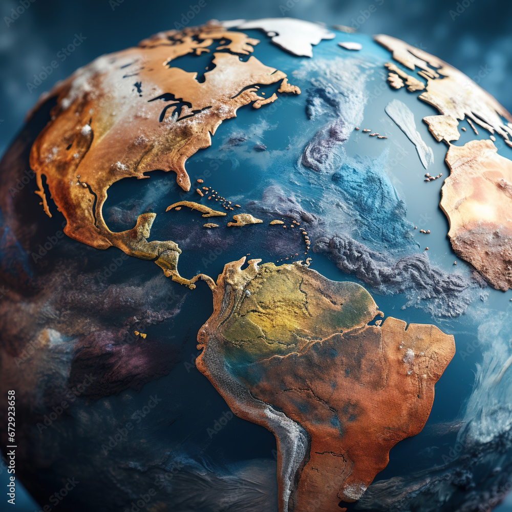 Earth globe textured map of planet earth land and sea are divided ...