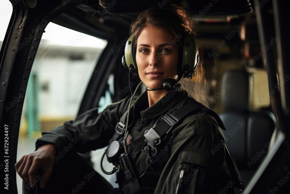 Empowering image of a female helicopter pilot in uniform, promoting ...