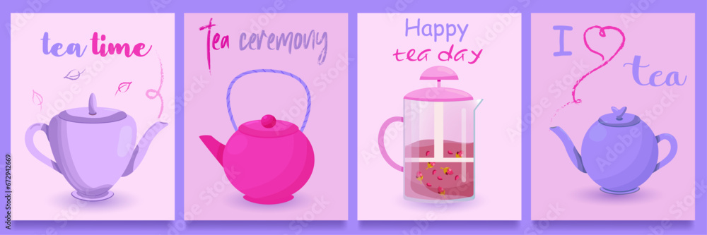 Vector image, Flat Poster template design with caption and teapots ...