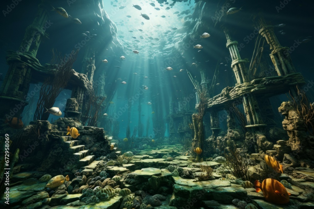Legendary Atlantis. The sunken continent of an ancient highly developed ...