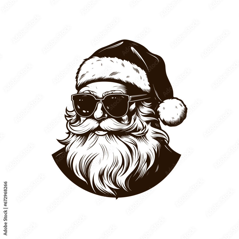 Cool Santa with sunglasses. Retro Vintage Santa Claus clipart. Simple ...