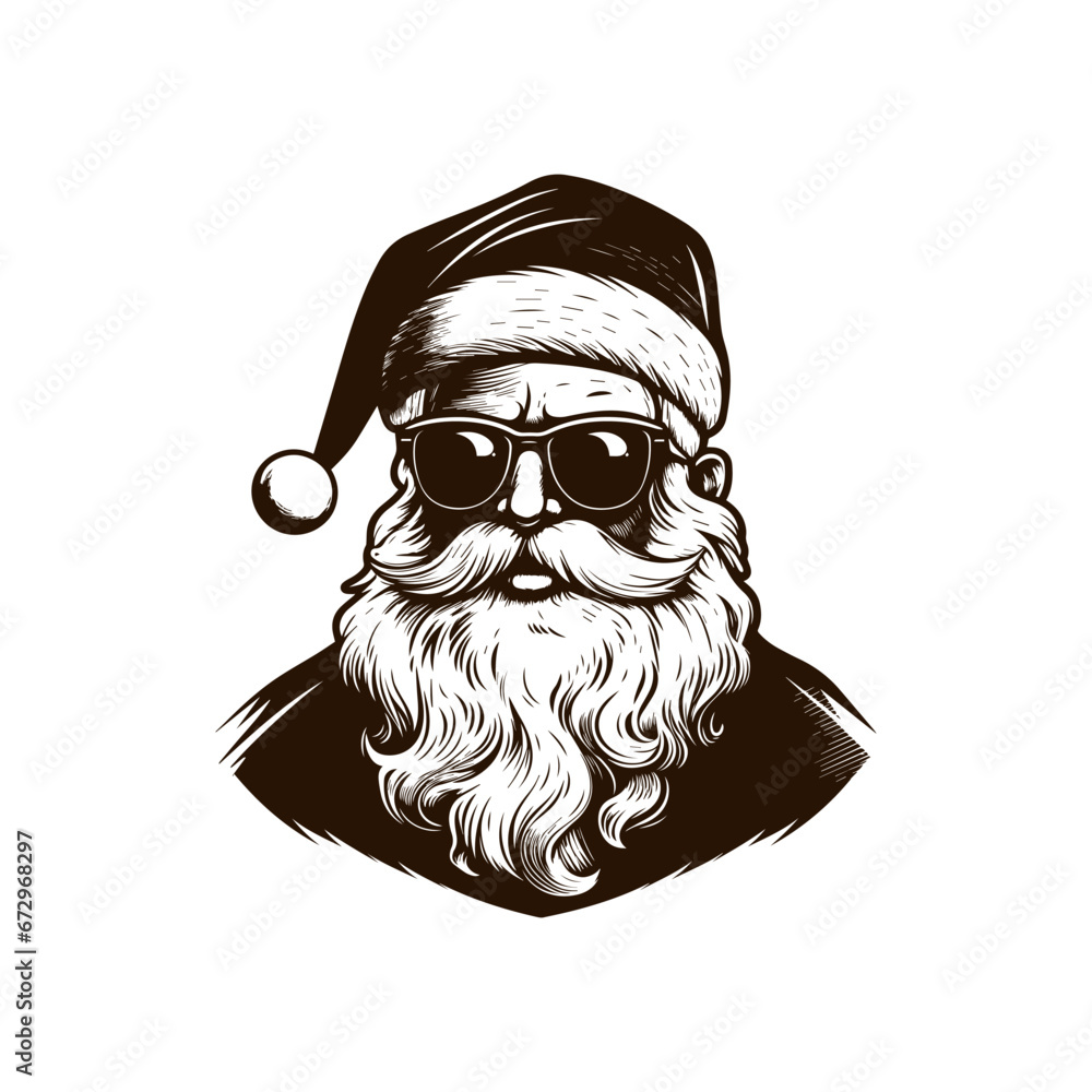 Cool Santa with sunglasses. Retro Vintage Santa Claus clipart. Simple ...
