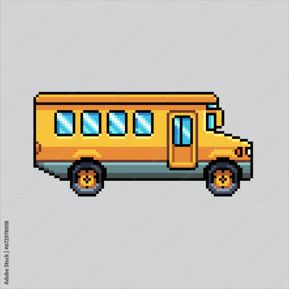 Pixel art illustration School Bus. Pixelated School Bus. School Bus ...