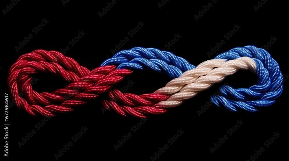 Different colored ropes forming a square knot,Unity and teamwork ...