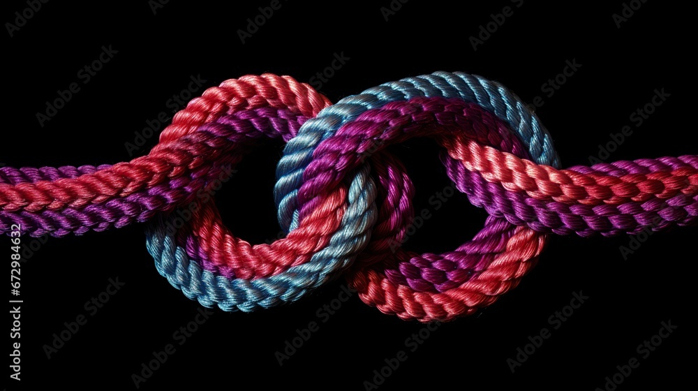 Different colored ropes forming a square knot,Unity and teamwork ...