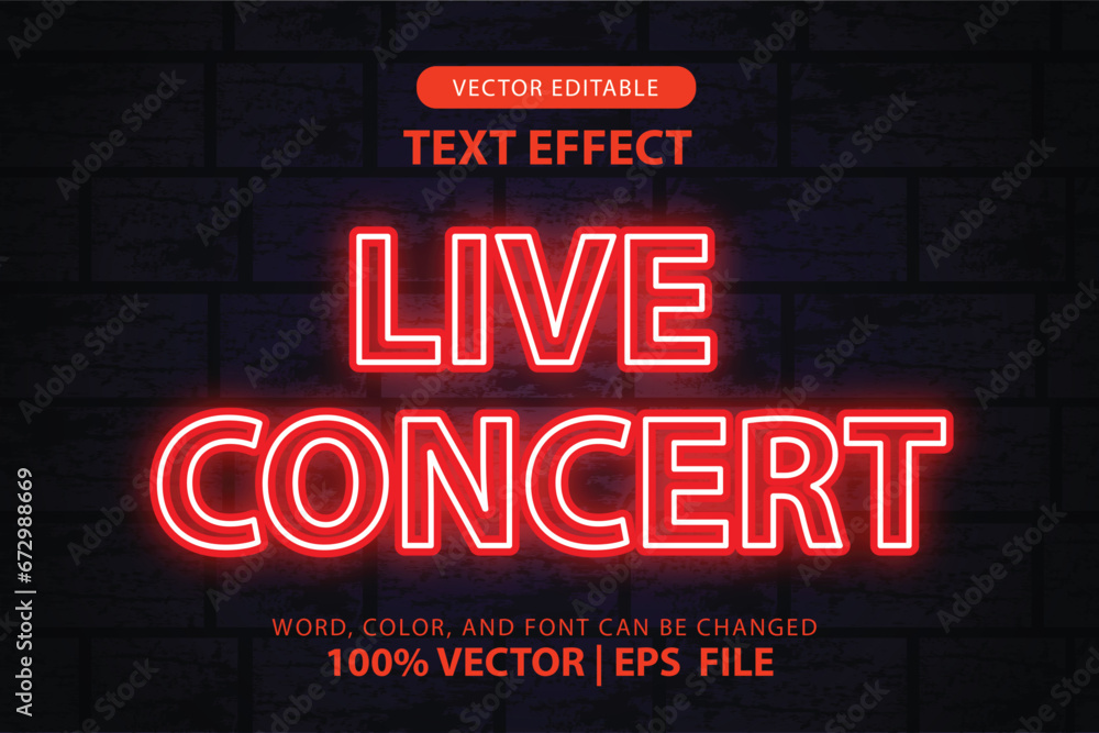 3d editable text live concert effect, effect font with glowing red neon ...