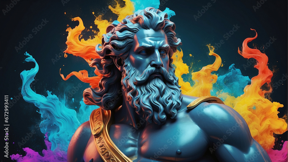 Illustration of a Renaissance statue of Zeus, king of the gods. god of ...