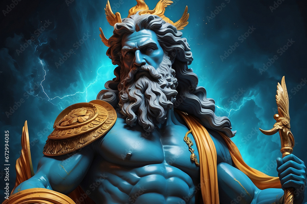 Illustration of a Renaissance statue of Zeus, king of the gods. god of ...