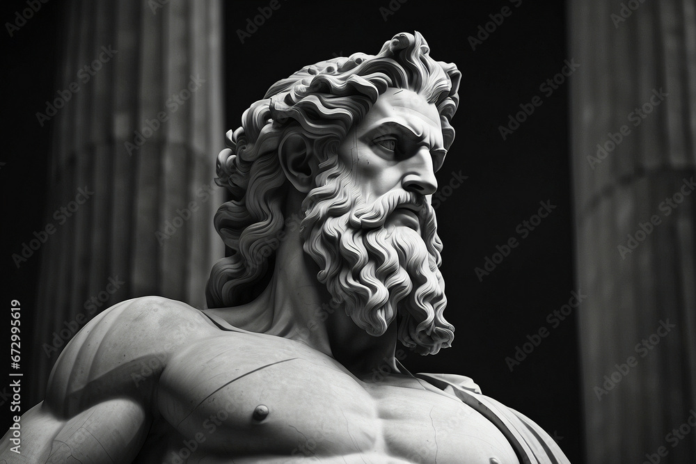 Bust of the god Zeus. Ancient Greek mythology. Antique sculpture. God Zeus. Stock Illustration ...