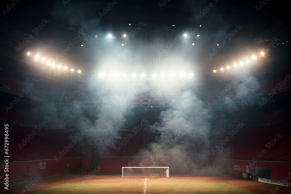 Stadium lights and spotlights. Night soccer stadium with floodlights ...